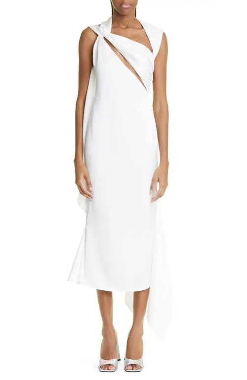 Attico Sam Asymmetric Cutout Double Satin Midi Dress In White - 70% Off |  Editorialist
