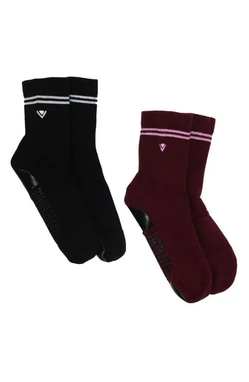 AREBESK 2-pack Crew Grip Socks - Black/burgundy
