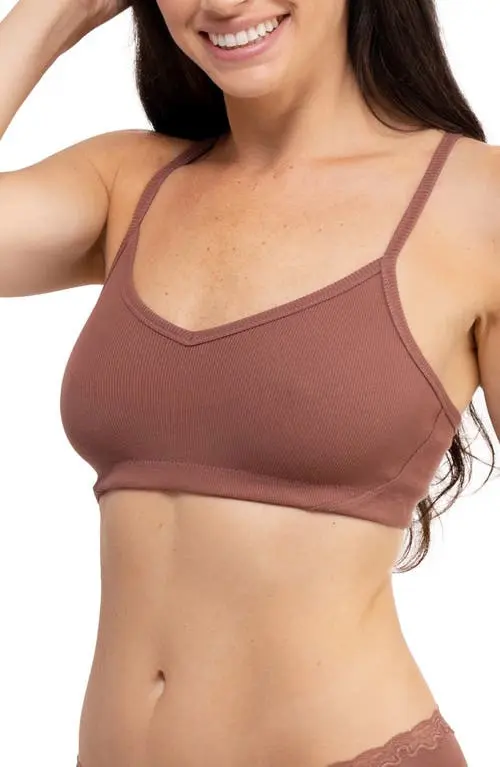 Uwila Warrior Ribbed Stretch Cotton Racerback Bralette - Toffee