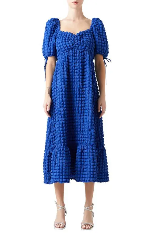 Endless Rose Texture Puff Sleeve Maxi Dress - Blue