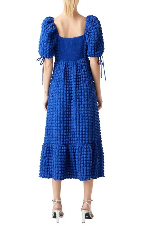 Endless Rose Texture Puff Sleeve Maxi Dress - Blue