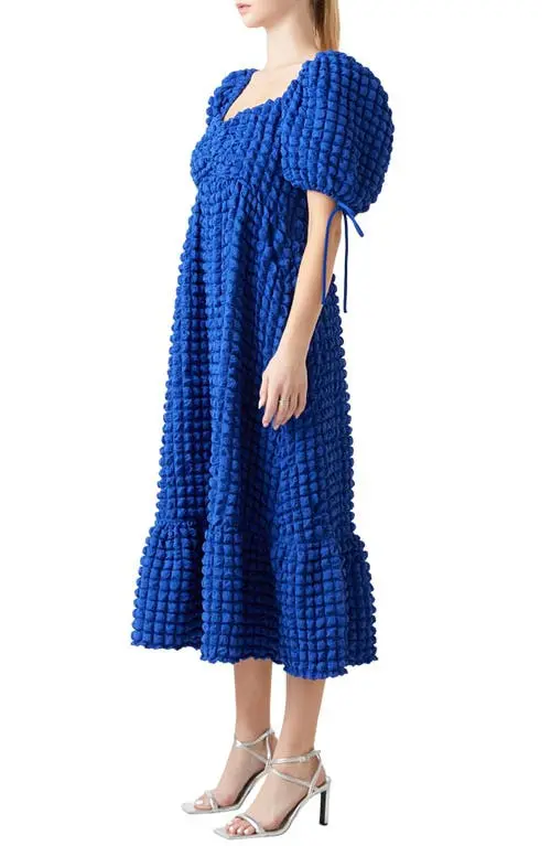 Endless Rose Texture Puff Sleeve Maxi Dress - Blue