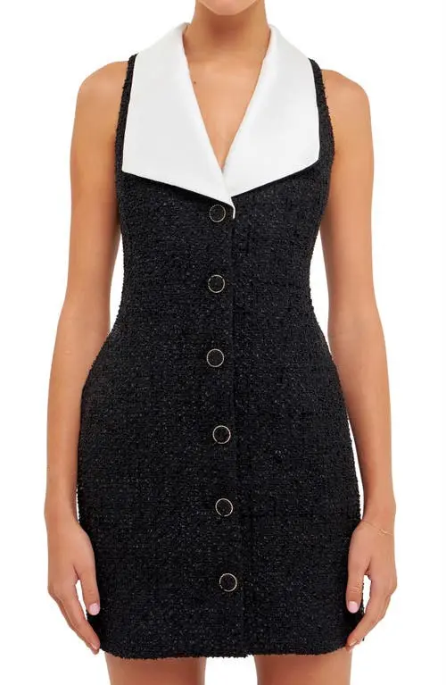 Endless Rose Contrast Collar Tweed Mini Dress