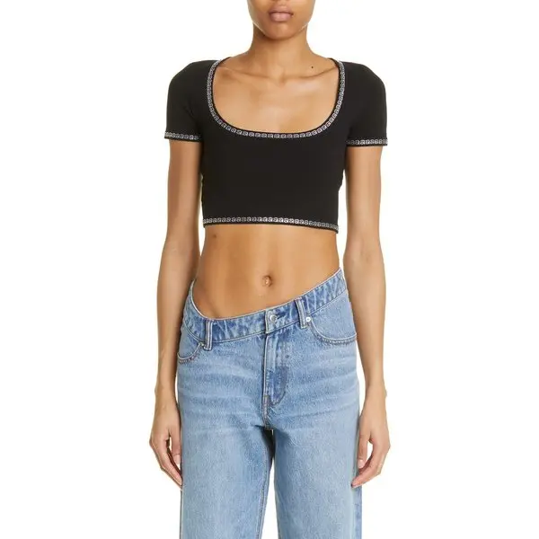 Alexander Wang Crystal Logo Trim Crop Top - Black