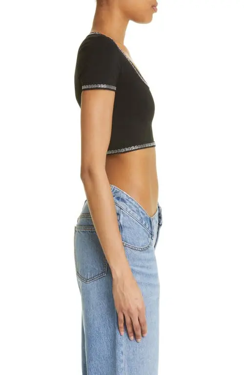 Alexander Wang Crystal Logo Trim Crop Top