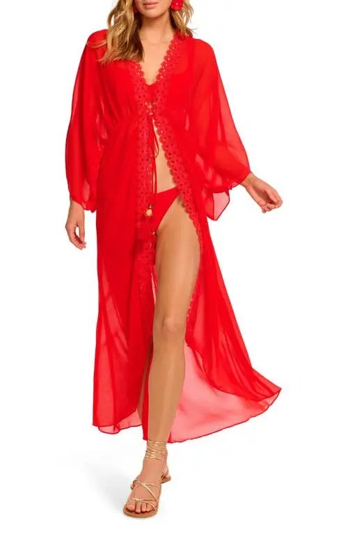 Ramy Brook Raelynn Lace Trim Cover-up - Flame