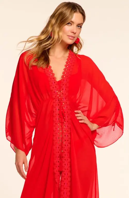 Ramy Brook Raelynn Lace Trim Cover-up - Flame