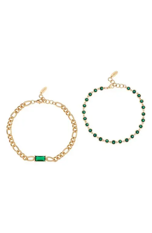 Ettika Set Of Chain & Cubic Zirconia Anklets - Green