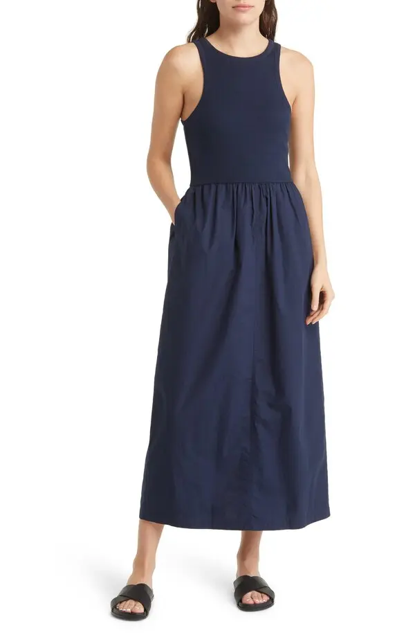 Treasure & Bond Mixed Media Sleeveless Midi Dress In Navy Blazer - 62% Off  | Editorialist