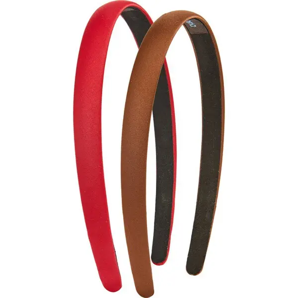 Tasha 2-pack Skinny Headbands - Chocolate Brown/cranberry Red