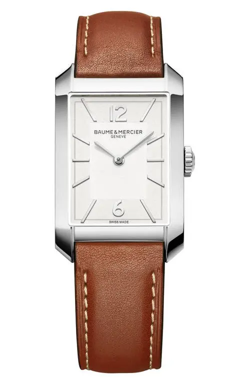 Baume & Mercier Hampton Automatic Leather Strap Watch - Silver/brown