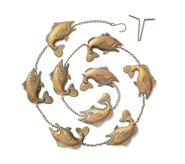 GLITZHOME 8.5ft Faux Copper Patina Finish Fish Rain Chain - One-color