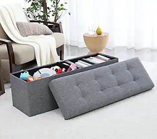 ORNAVO HOME Foldable Tufted Linen Large Storage Ottoman Bench