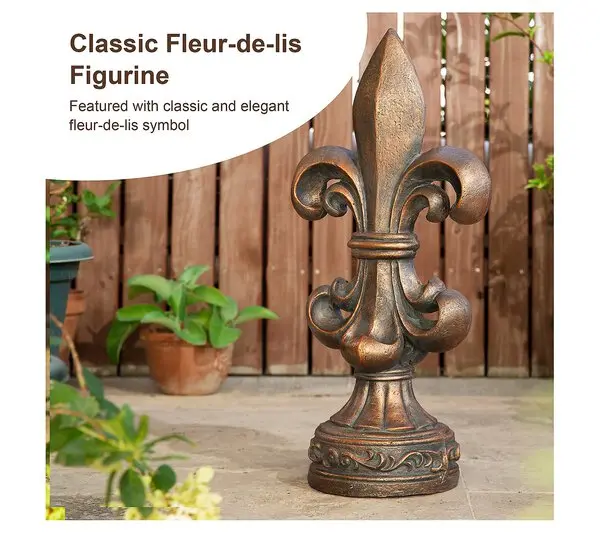 GLITZHOME 27' Bronzelike Standing Fleur-de-lis Arden Statue