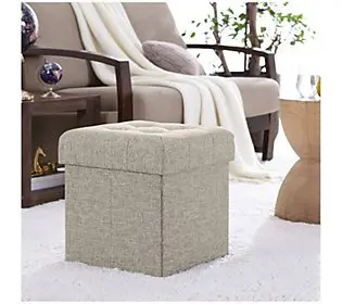 ORNAVO HOME Foldable Tufted Linen Square Cube S Orage Ottoman - One-color