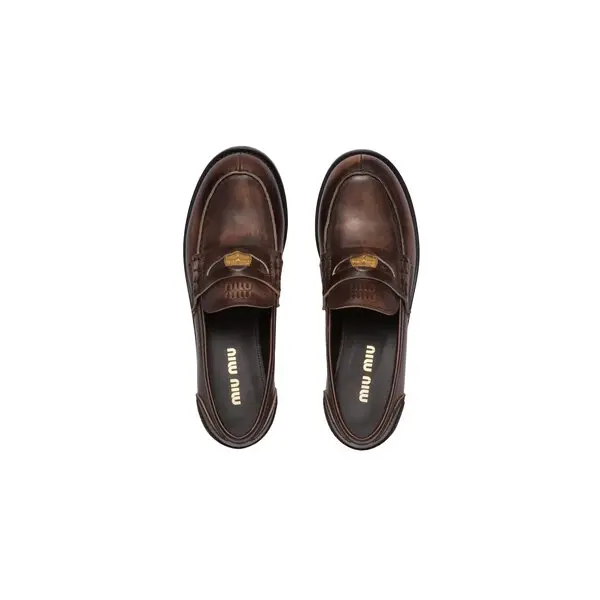 Miu Miu Vintage-effect Penny Loafers - Ebony