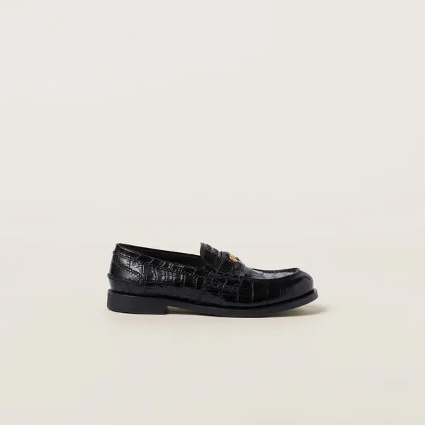 Miu Miu Croco-print Leather Penny Loafers