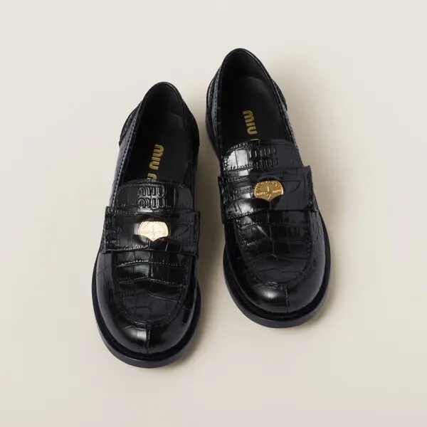 Miu Miu Croco-print Leather Penny Loafers