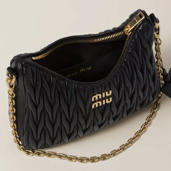 Miu Miu Matelassé Nappa Leather Shoulder Bag - Black | Editorialist