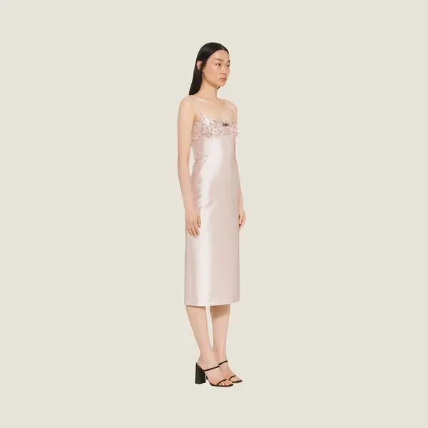 miu miu embroidered satin dress Gown Miu Miu Slip Dress Miu Miu Crystal-Embroidered Satin Slip Dress  Bergdorf Goodman