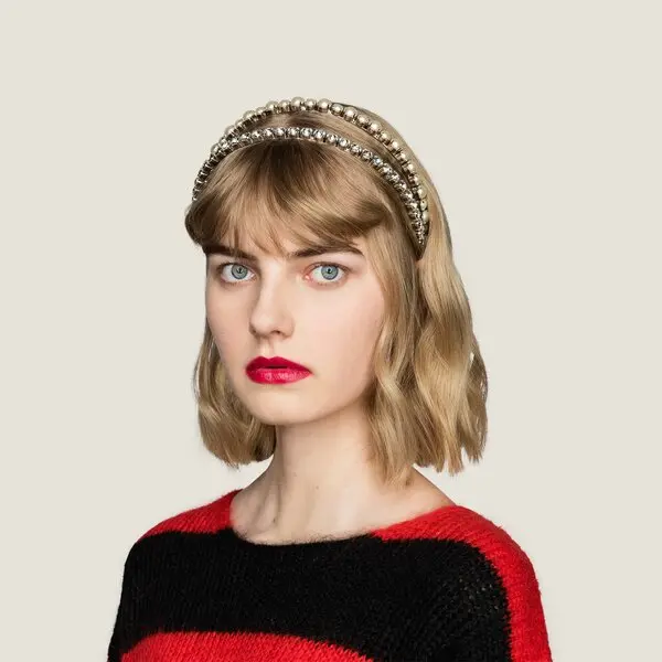 Miu Miu Headband With Crystals And Pearls - Cream/Cristal  display picture 1