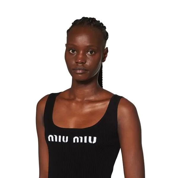Miu Miu Viscose Tank Top - Black | Editorialist