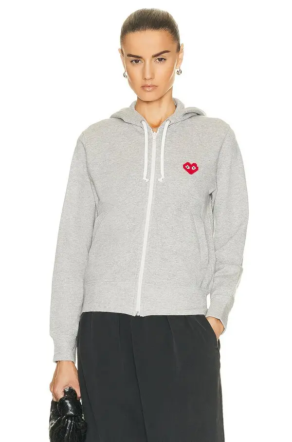 Play Comme Des Garcon Invader Hooded Sweatshirt - Grey