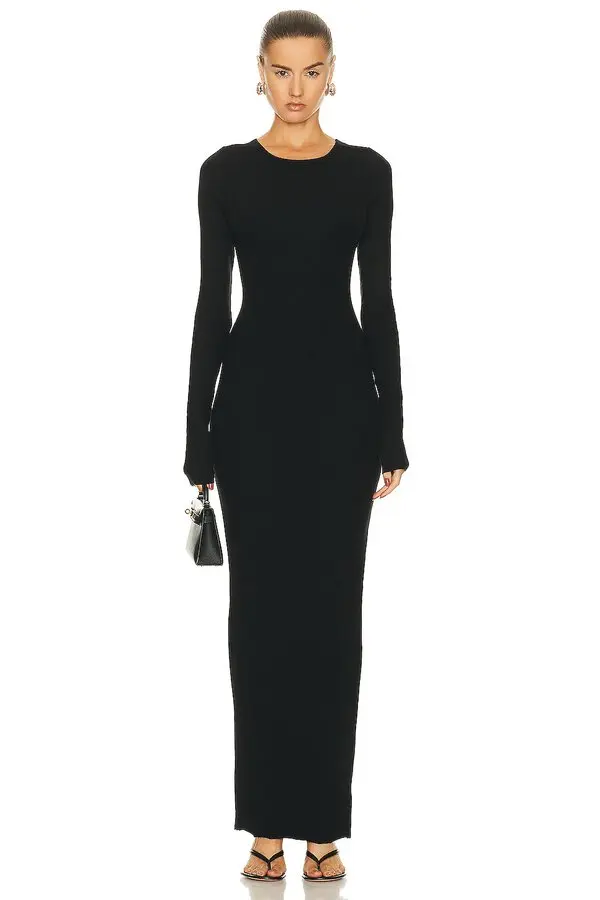 Eterne Long Sleeve Crewneck Maxi Dress - Black