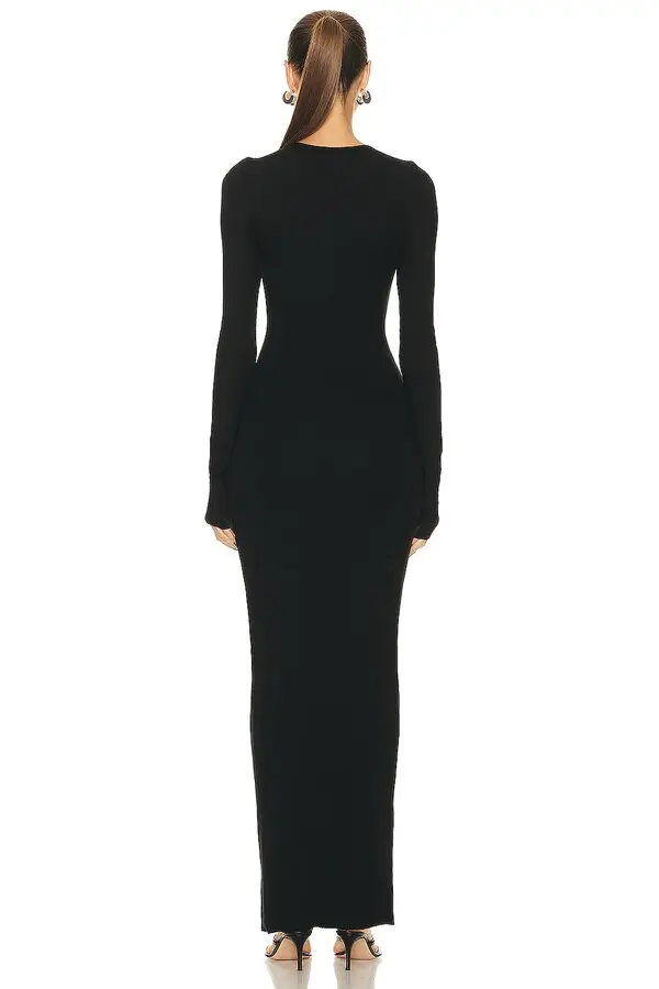 Eterne Long Sleeve Crewneck Maxi Dress - Black