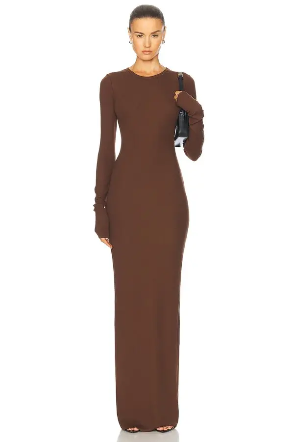 Eterne Long Sleeve Crewneck Maxi Dress - Chocolate