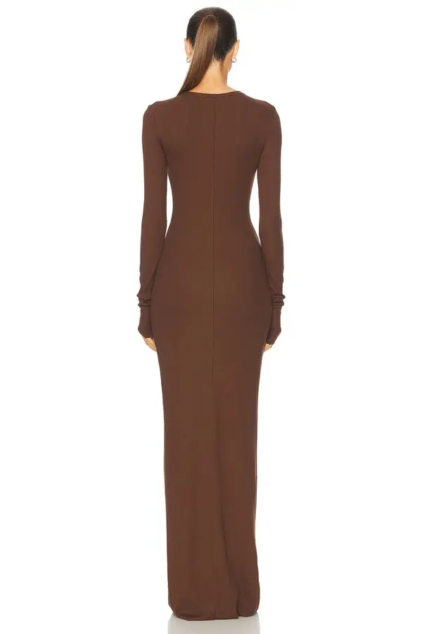 Eterne Long Sleeve Crewneck Maxi Dress - Chocolate