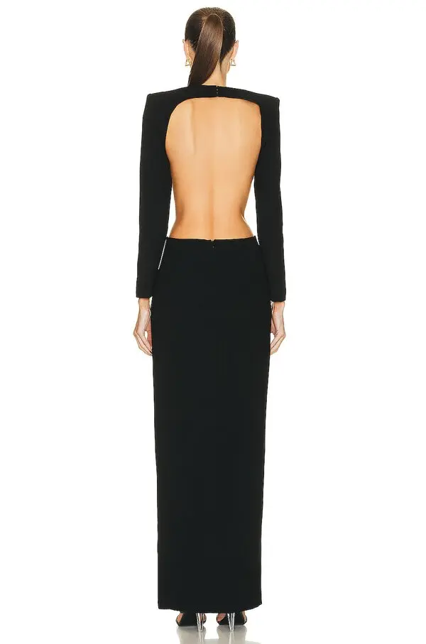 Monot Open Back Long Sleeve Dress In Black - 68% Off
