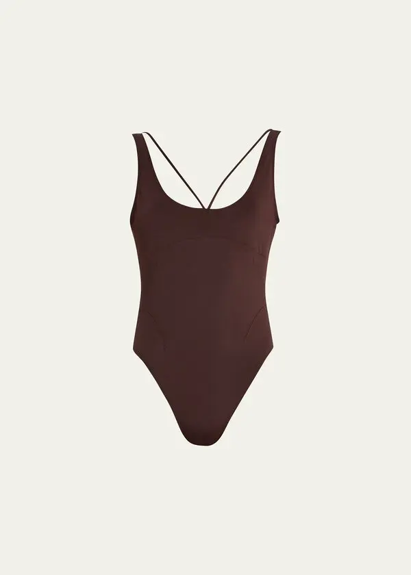 Jacquemus Le Maillot Signature One-Piece Swimsuit In Dark Brown