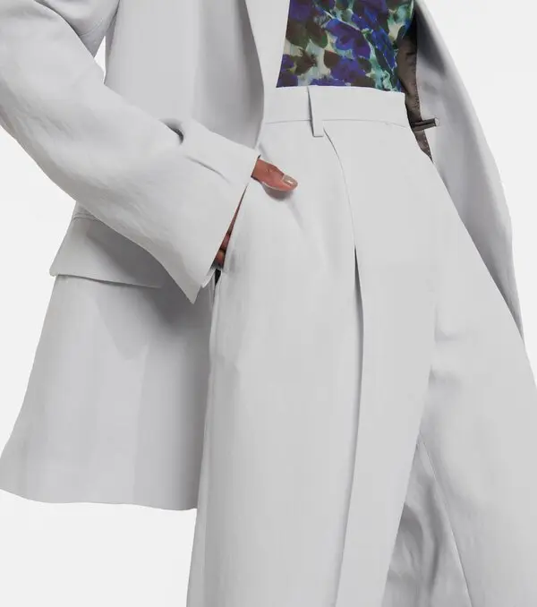 Dries Van Noten Pleated Wide Leg Trousers - Grey
