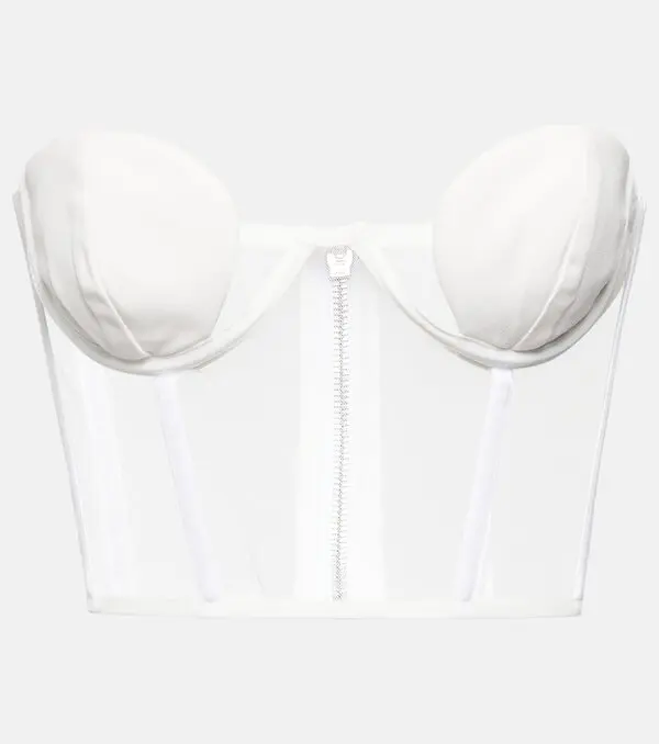 NENSI DOJAKA Bridal Tulle-paneled Crêpe Bustier - White