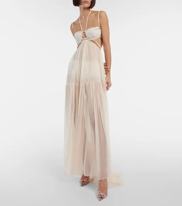 NENSI DOJAKA Bridal Silk Chiffon Gown - White