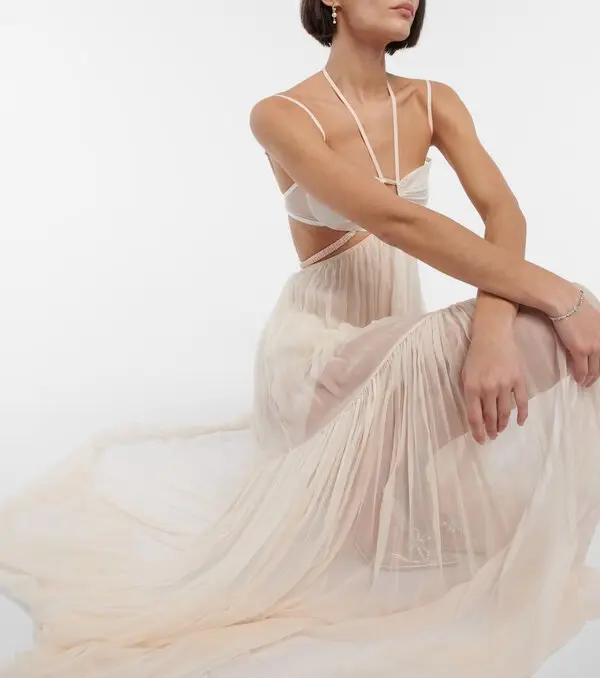 NENSI DOJAKA Bridal Silk Chiffon Gown - White