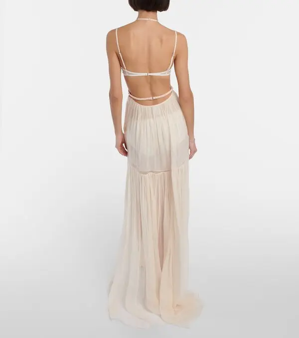 NENSI DOJAKA Bridal Silk Chiffon Gown - White