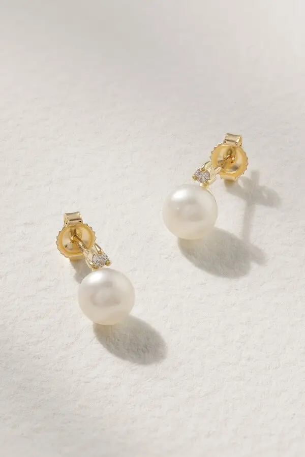 Mizuki 14-karat Pearl And Diamond Earrings - Gold