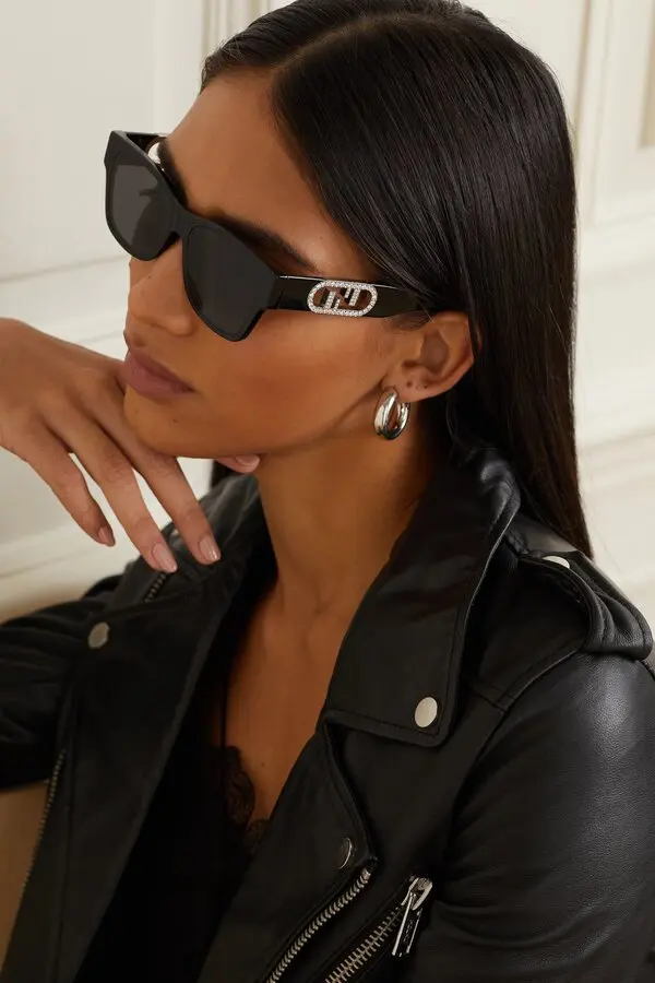 Fendi Crystal-Embellished Square-Frame Acetate Sunglasses  display picture 3