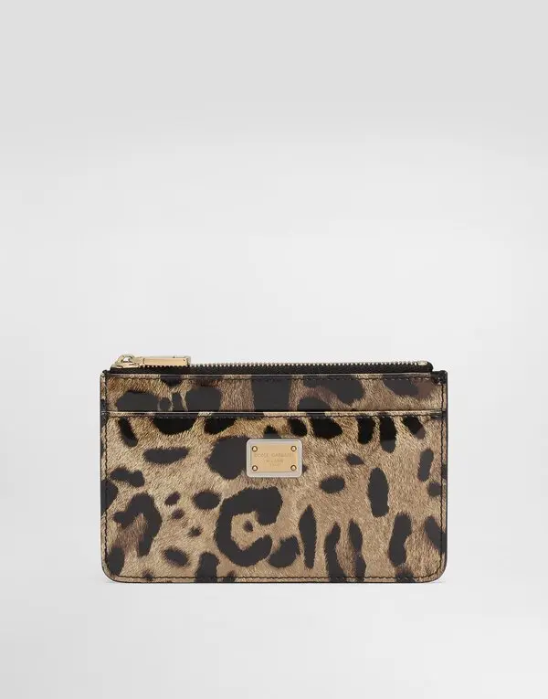 Dolce & Gabbana Medium Leopard-print Polished Calfskin Card Holder With Zipper - Animal Print