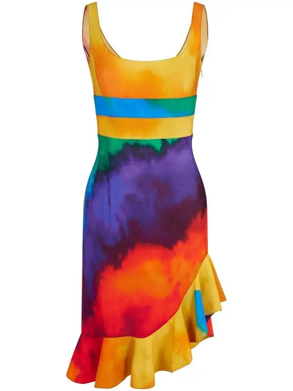 Rabanne Asymmetrical Frill-trim Dress - Multicolour