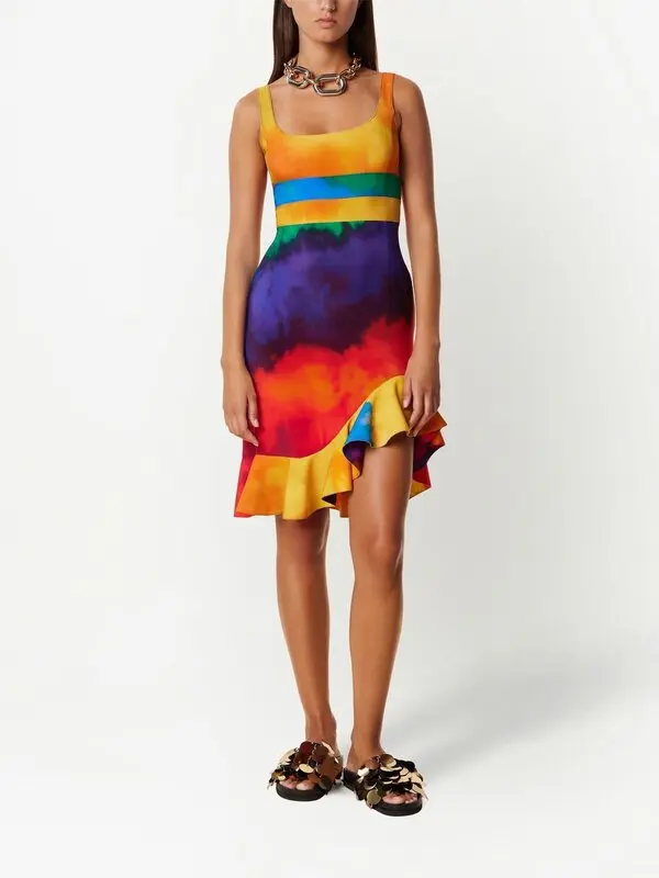Rabanne Asymmetrical Frill-trim Dress - Multicolour