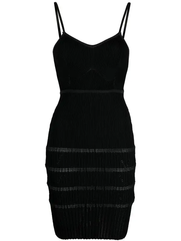 Balmain Ribbed Sleeveless Mini Dress - Black