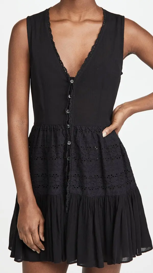 Playa Lucila Eyelet Mini Dress - Black