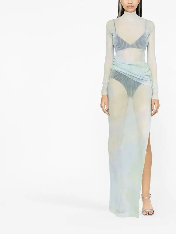 Off-White Tie-dye Sheer Maxi Skirt - Blue