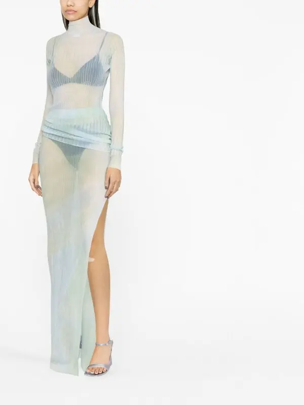 Off-White Tie-dye Sheer Maxi Skirt - Blue
