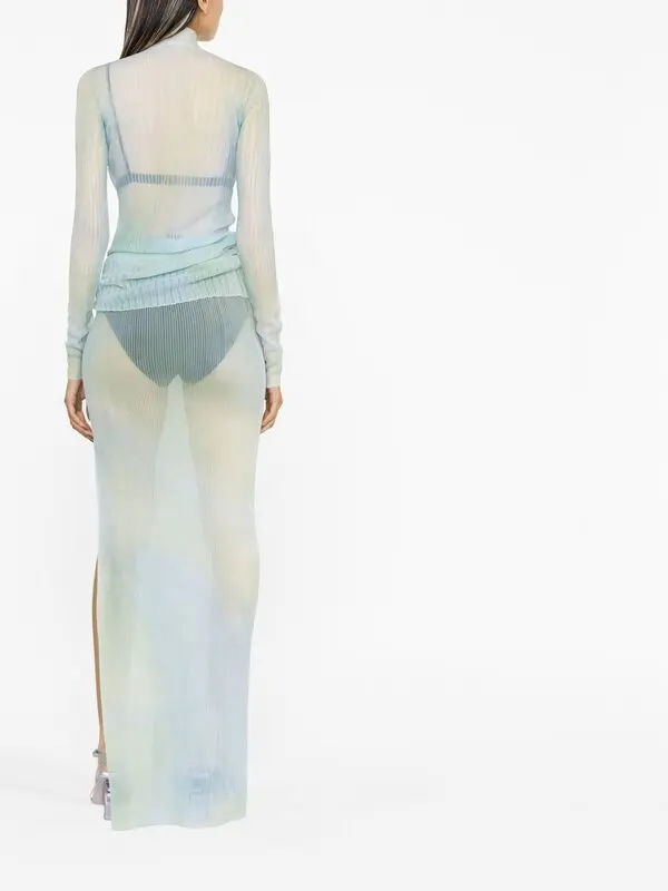 Off-White Tie-dye Sheer Maxi Skirt - Blue