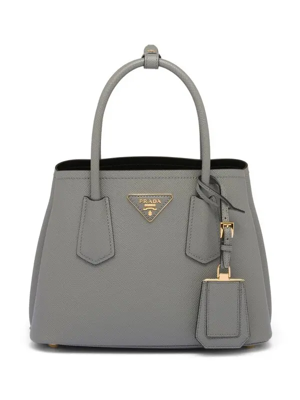 トートバッグ PRADA FW23 Light grey leather handbag (1BK016ZO6 F0424) Prada Double Saffiano Leather Tote Bag - Grey | Editorialist