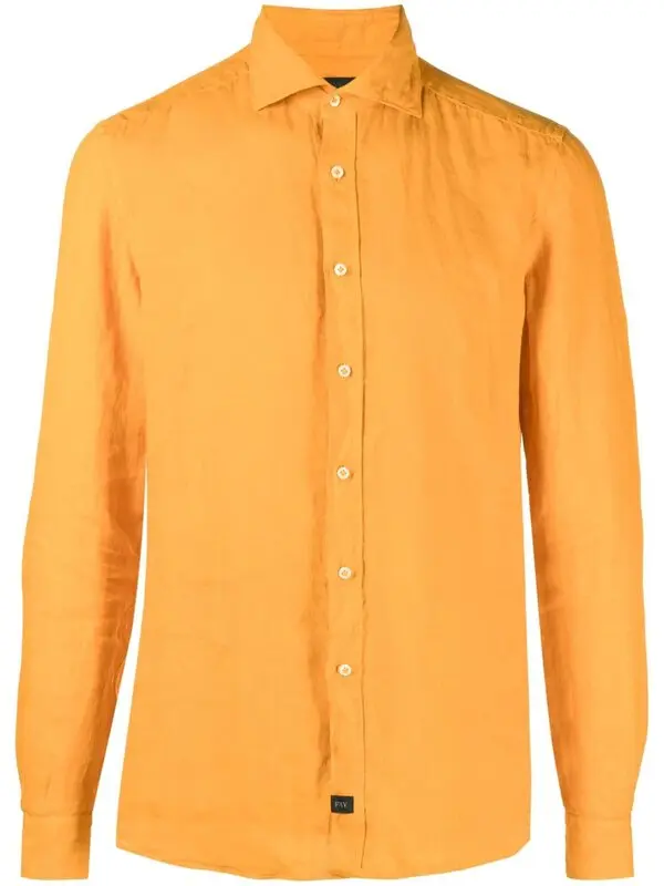 FAY Long-sleeve Linen Shirt - Orange